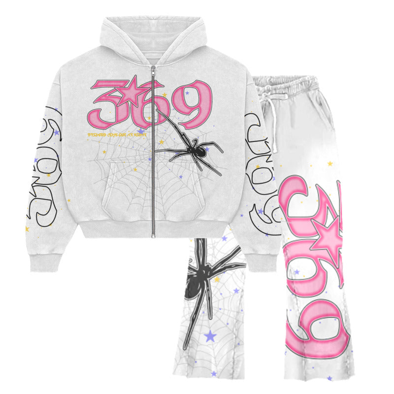Spider Full Zip Hoodie & Flare Sweatpants Full Set – 369 LA
